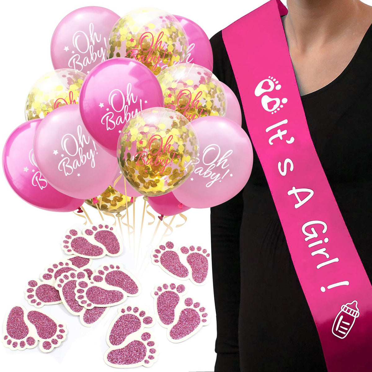 Baby Shower Party Deko Set Mädchen - It's A Girl! Schärpe + Konfetti B ...