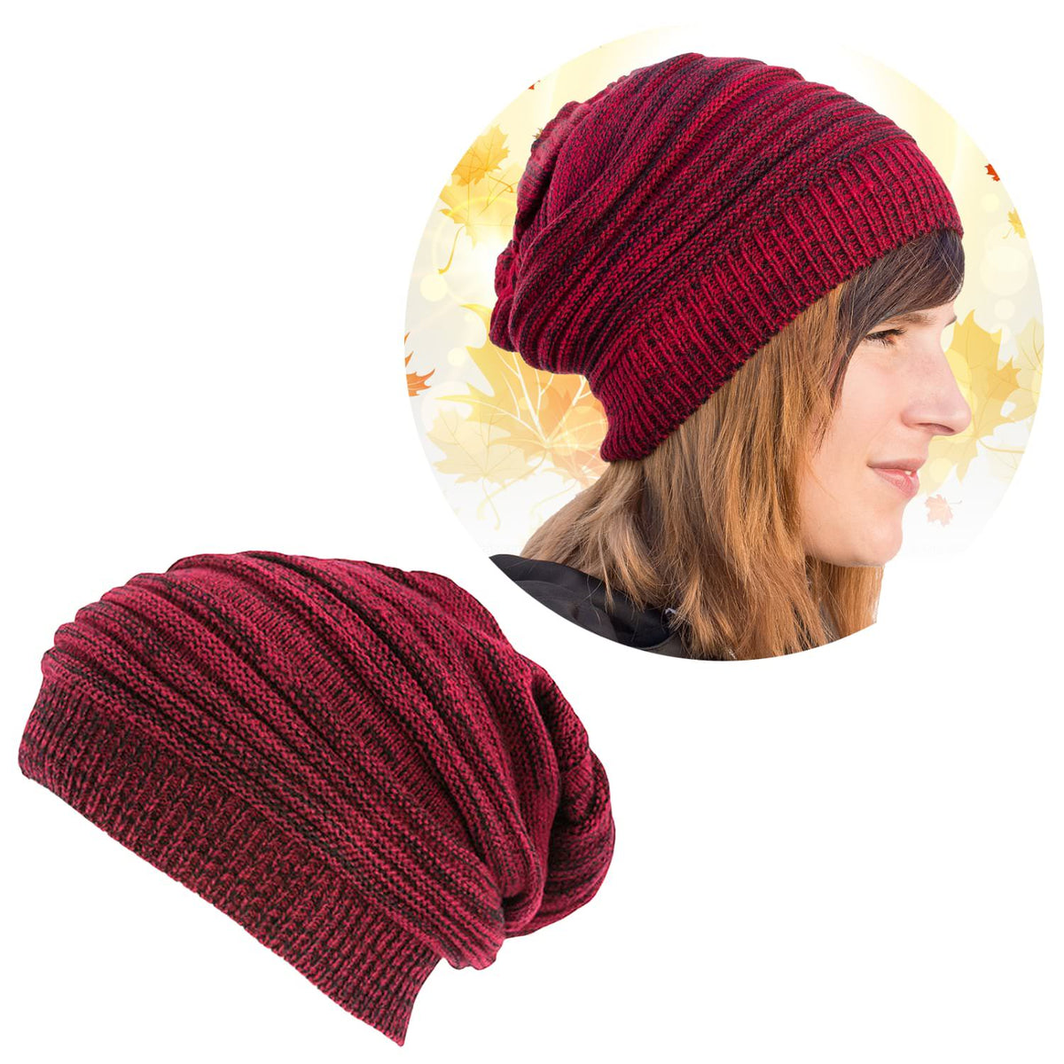 Long Beanie Mütze XXL Damen Herren Kinder Winter Mütze - darkred-black ...